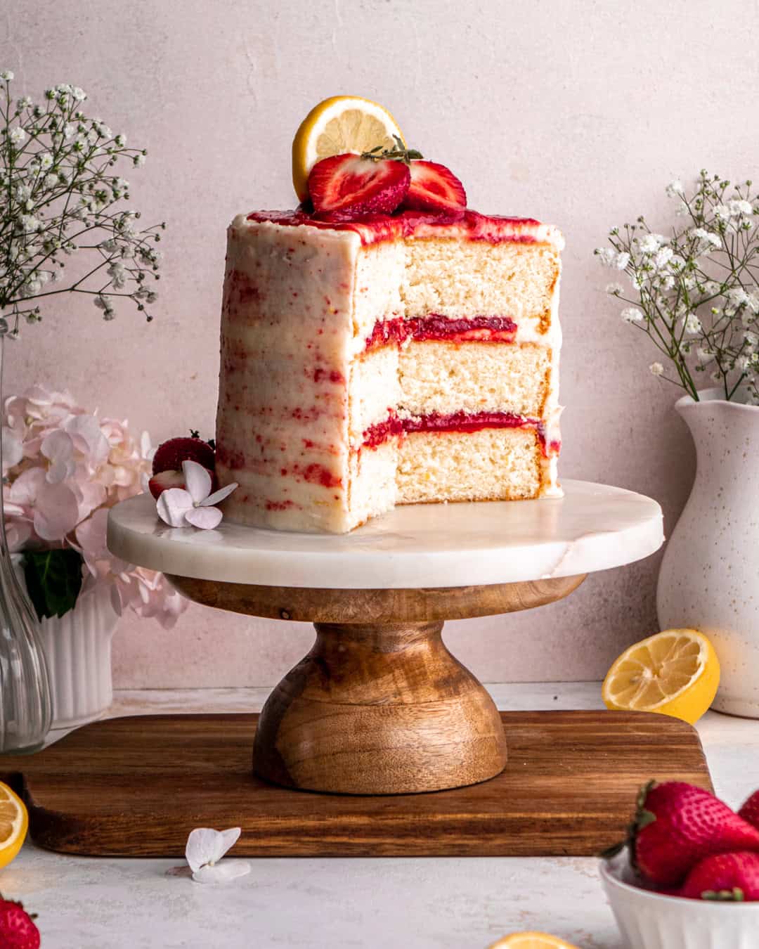 Lemon Strawberry Jam Cake - In Bloom Bakery