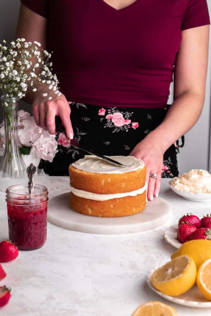 Lemon Strawberry Jam Cake - In Bloom Bakery