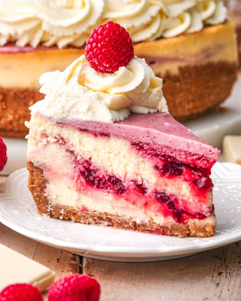 White Chocolate Raspberry Cheesecake - In Bloom Bakery