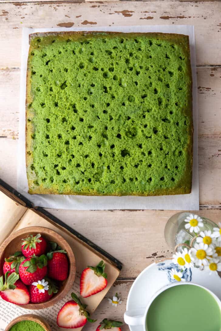 Strawberry Matcha Latte Cake - In Bloom Bakery