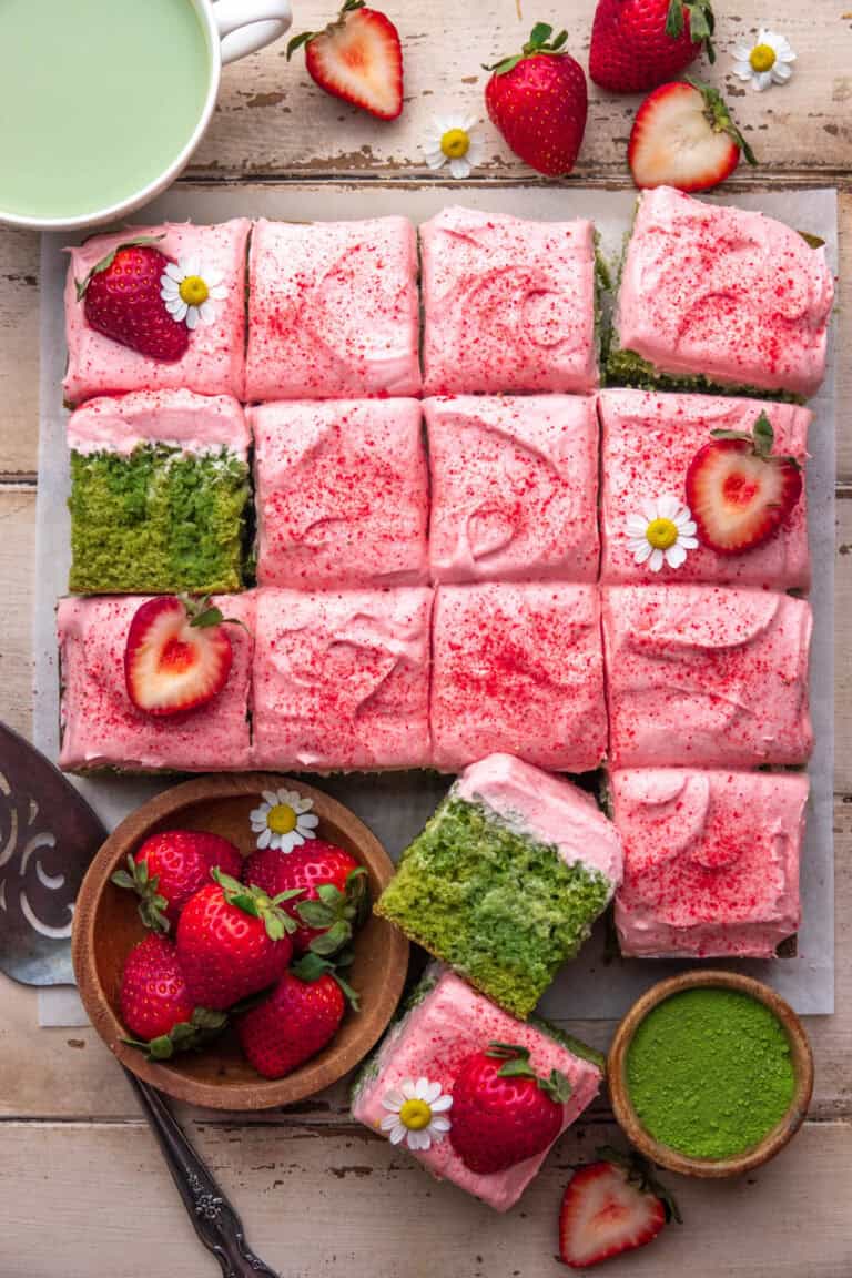 Strawberry Matcha Latte Cake - In Bloom Bakery